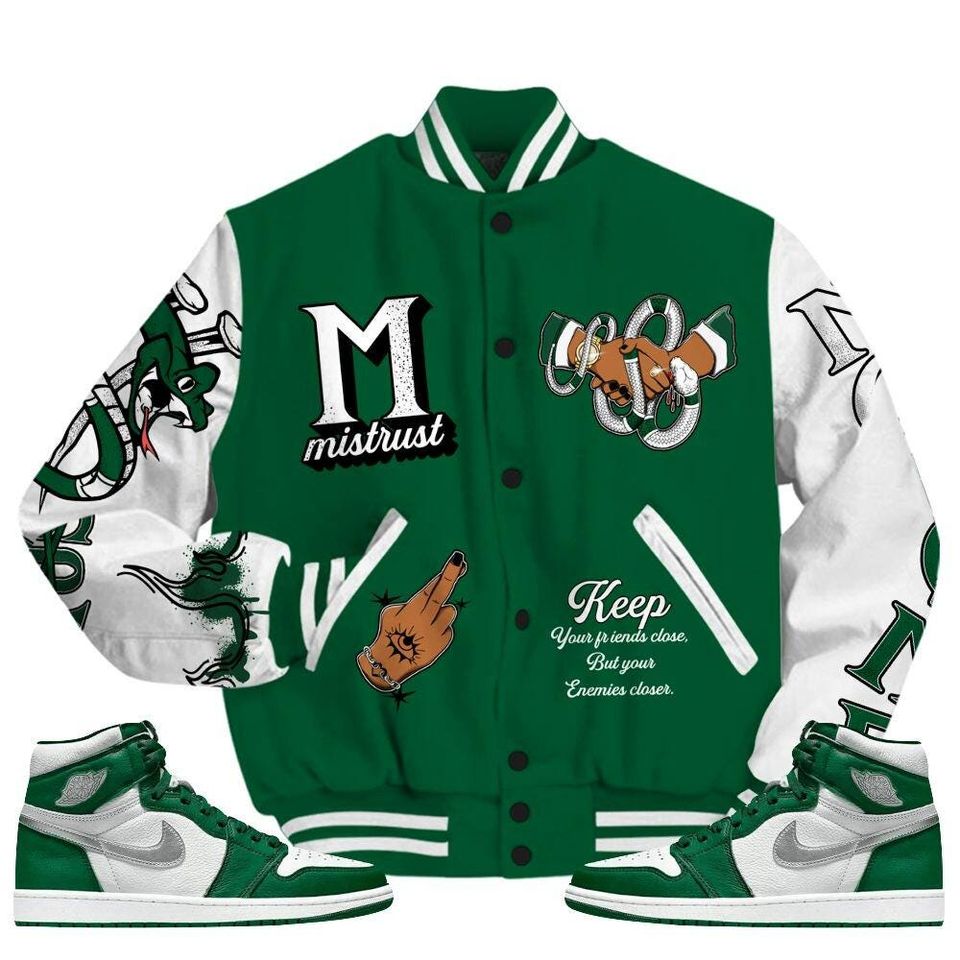 High Gorge Green 1s Varsity Jacket, Trust No One Snake-Bite Street ...