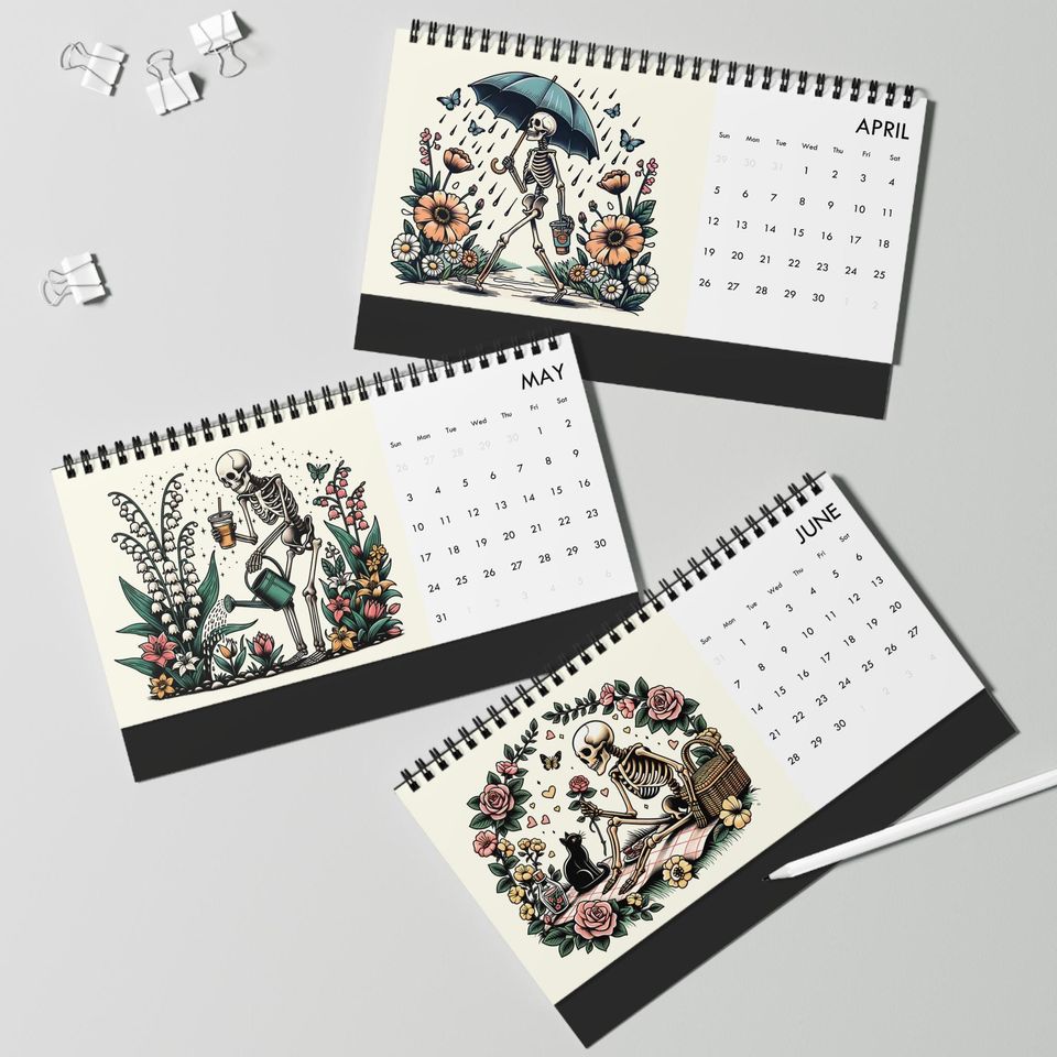 Dead Inside But It's 2026 Desktop Calendar, 2026 Skeleton Calendar ...