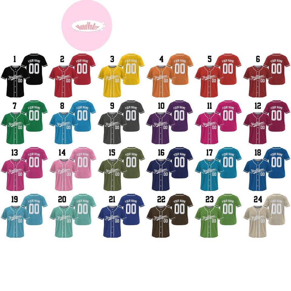 Personalized Team Baseball Jersey, Sports Team Uniform Kids Youth Adult ...