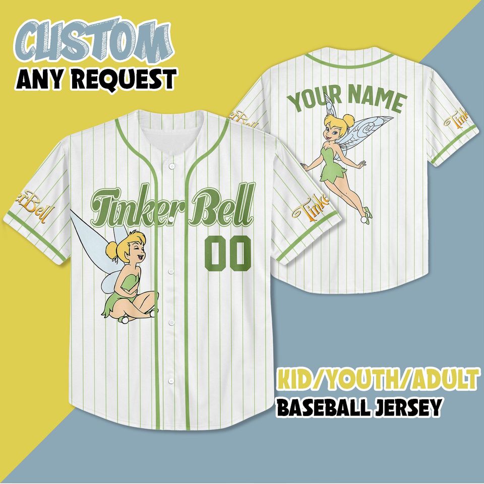 Personalized Disney Tinkerbell Baseball Jersey, Custom Tinkerbell ...