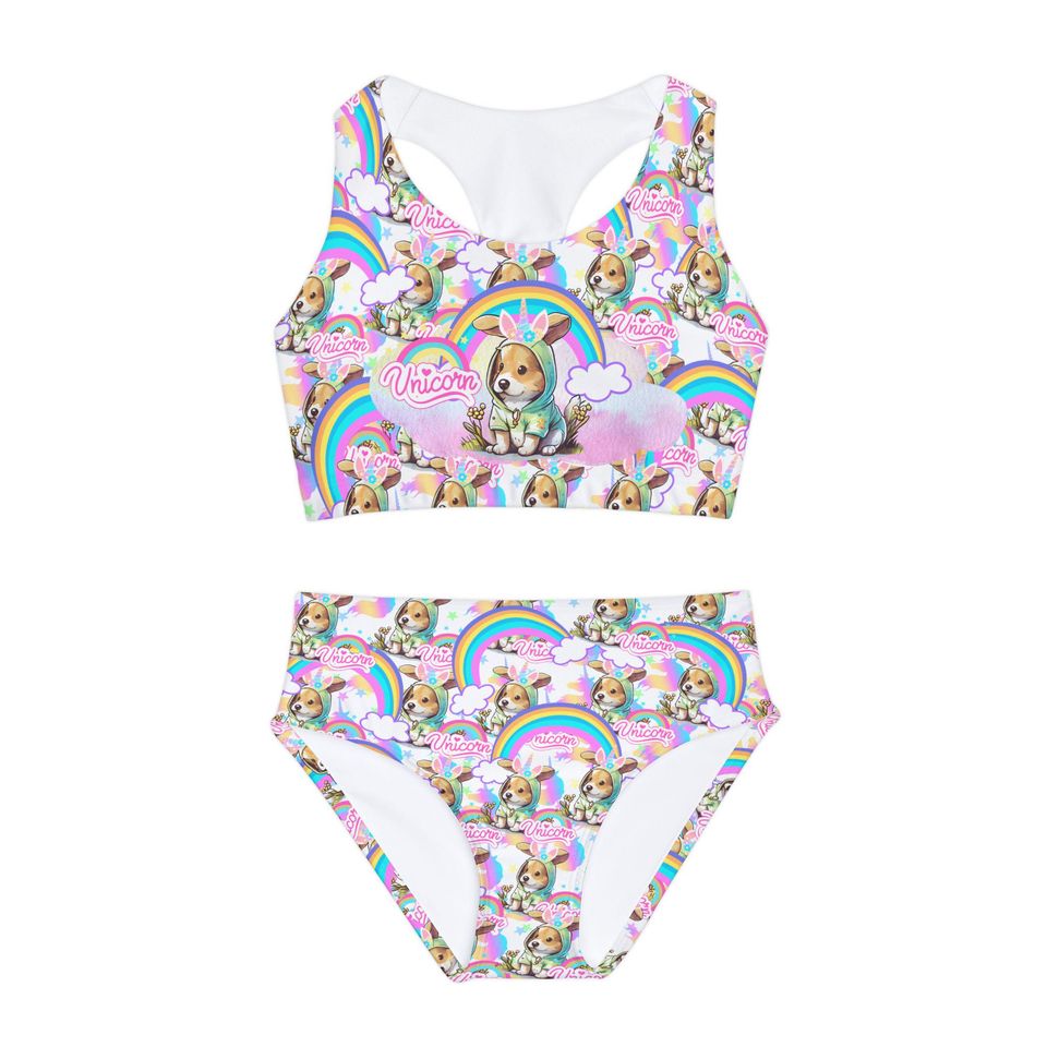 Girls Two Piece Swimsuit, Colorful Doggie-Corn Bathing Suit, Summer ...