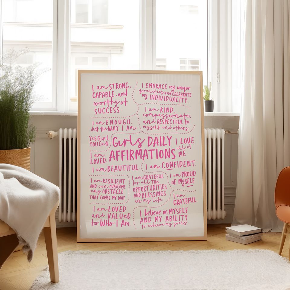 Daily Affirmations Wall Art, Printable Girls Wall Decor, Positive ...
