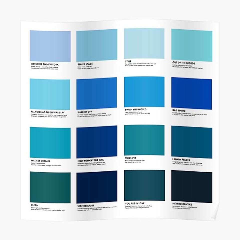 Taylor 1989 Album Pantone Colour Swatch Track list Compilation Premium ...