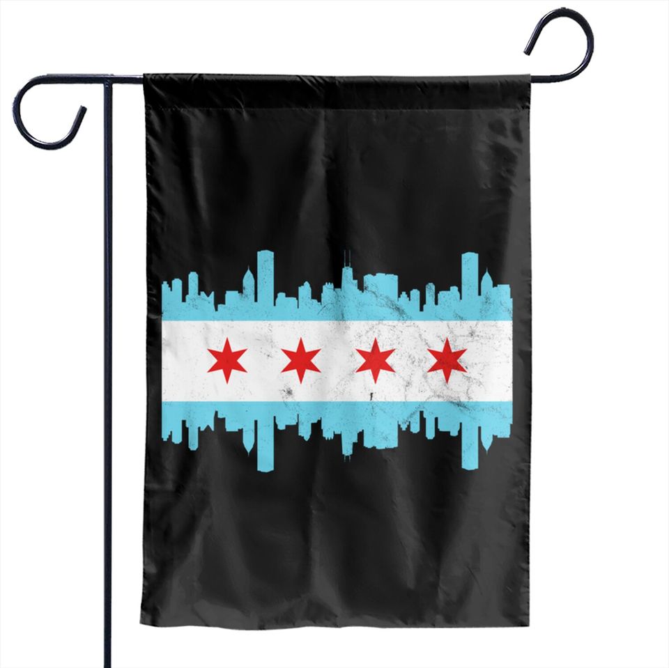 Chicago Flag Distressed Vintage Downtown Skyline Illinois Garden Flags ...