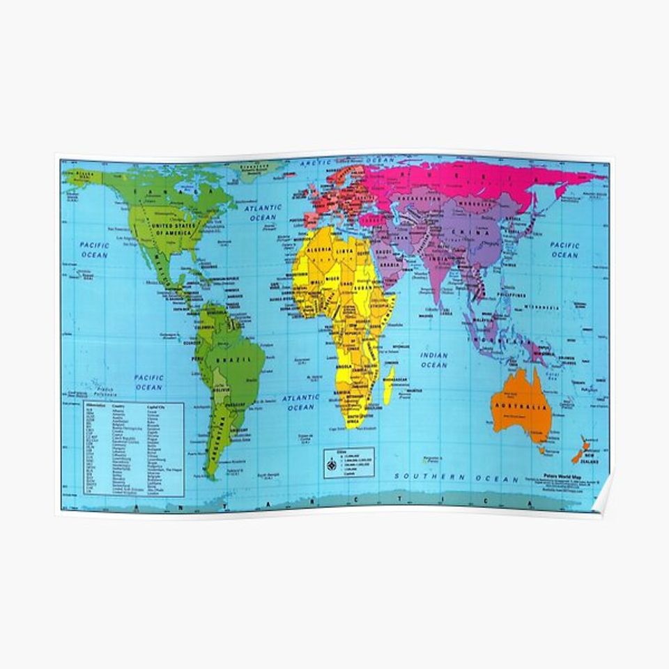 Gall Peters Projection | Gall-Peters Accurate World Map Premium Matte ...