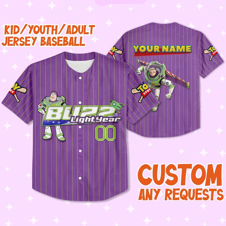 Buzz lightyear Purple Standing Jersey, Custom Disney Baseball Jersey ...