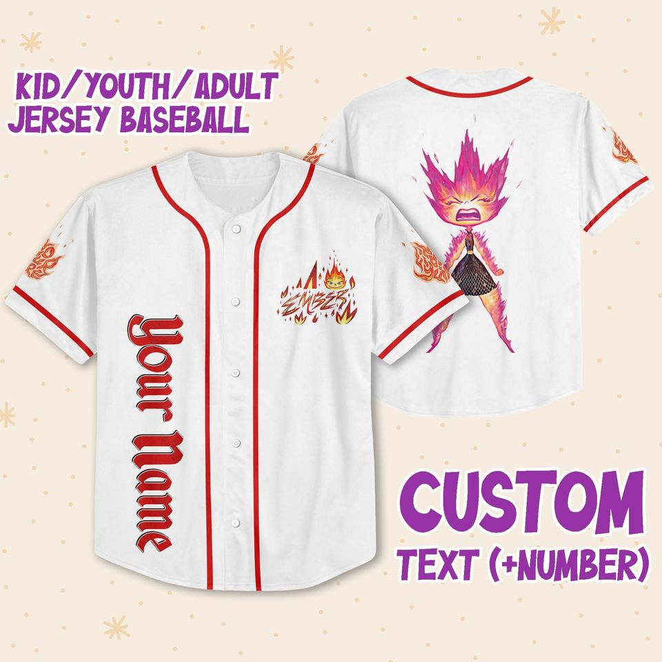 Personalized Disney Pixar Elemental Ember Baseball Jersey | ID 20612978 ...