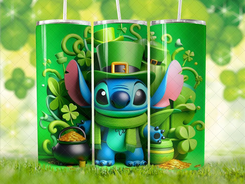 Disney Stitch St Patrick's Day 3 Tumbler with Lid and Straw | ID ...