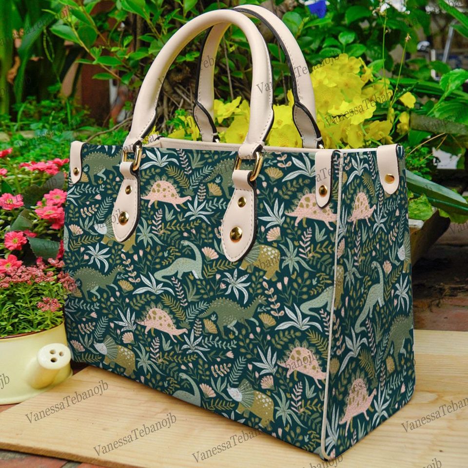 Dinosaur flower Leather Bag, Dinosaur park Handbag | ID 12747771 by ...