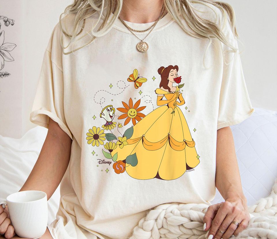 Princess Belle Retro Flowers Shirt, Beauty and the Beast T-Shirt, Belle ...