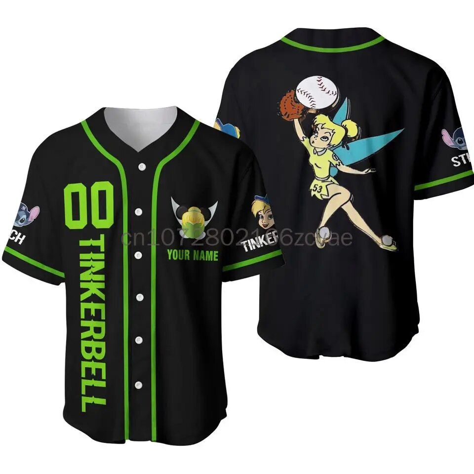 Men's XS Custom Name Disney Tinker Bell Baseball Jersey