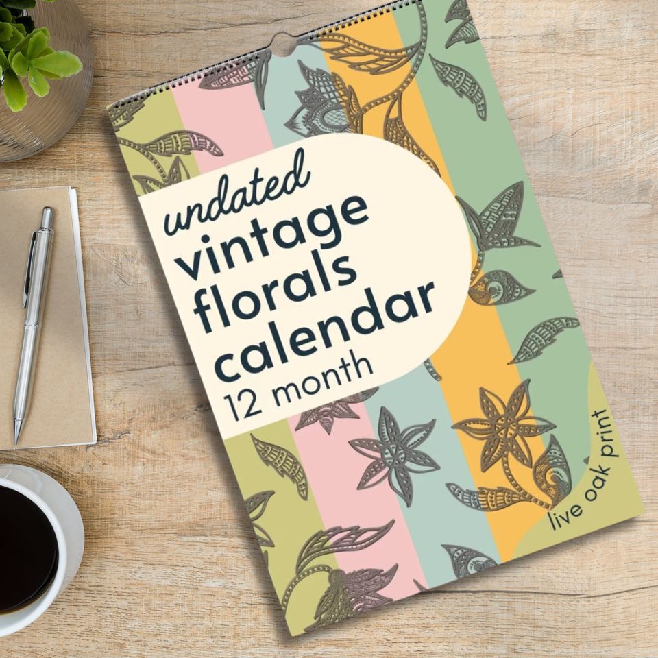 Undated Vintage Florals Calendar - Start Anytime Calendar - Blank Dates ...
