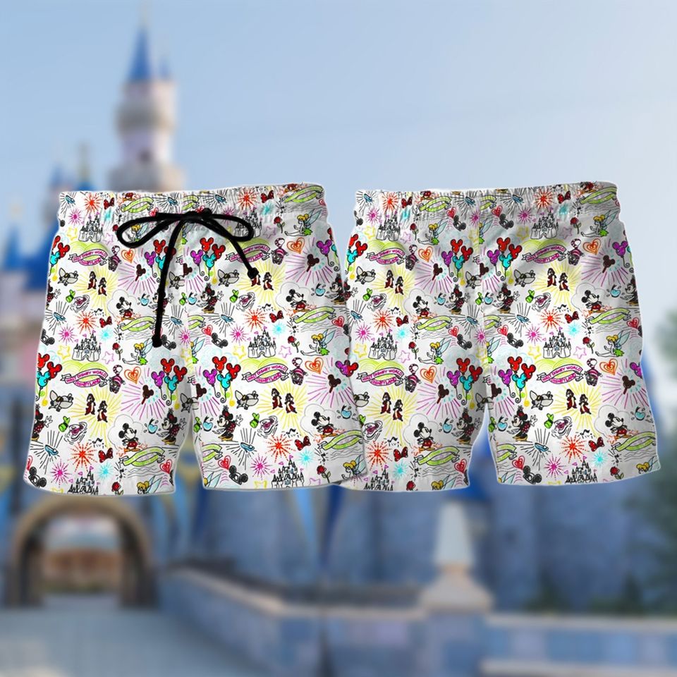 Amusement Park Beach Shorts, Cute Characters Beach Shorts | ID 12867343 ...