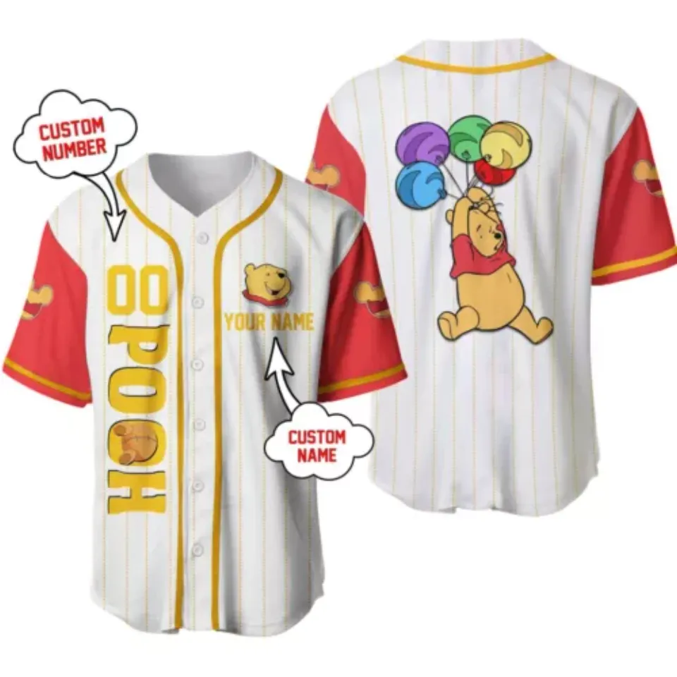 Personalized Winnie The Pooh Baseball Jersey Button Down Shirt | ID ...