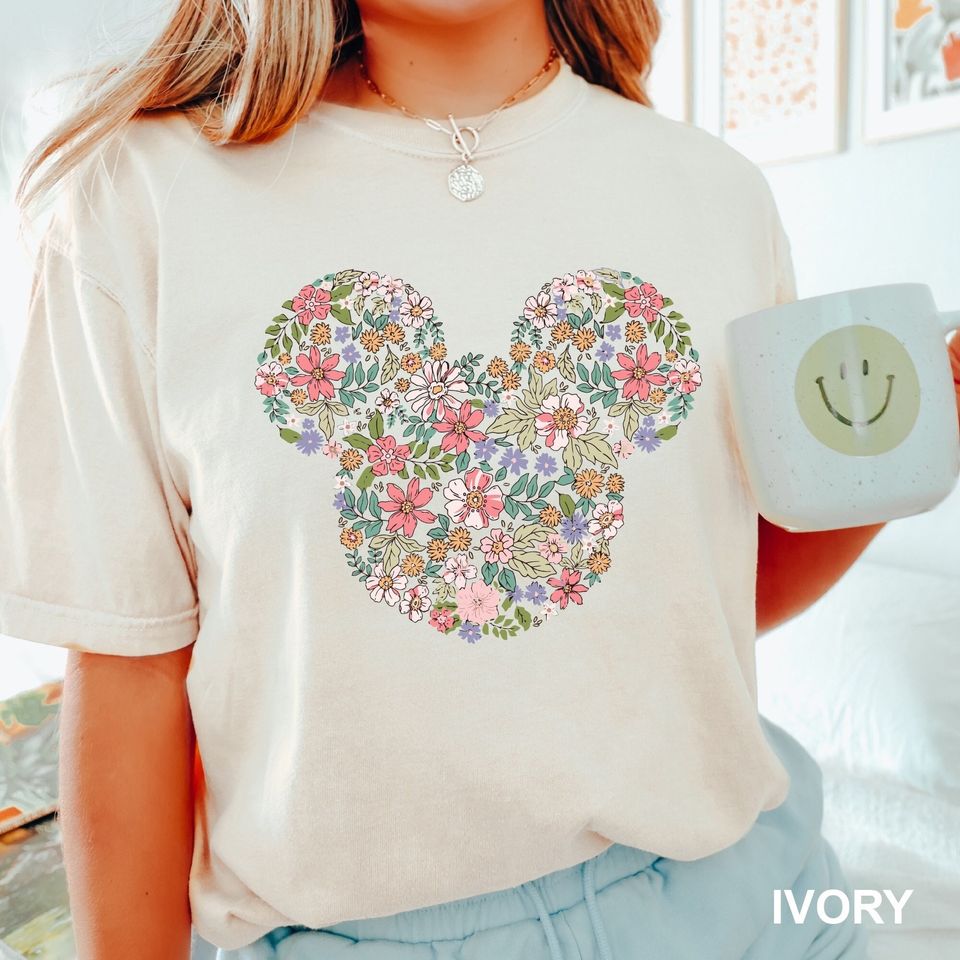 Mickey mouse floral, mickey ears floral shirt, Mickey flowers shirt ...