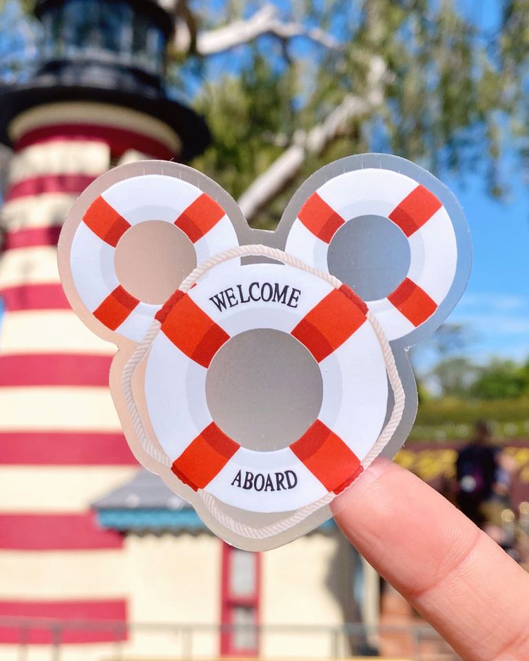 Welcome Aboard Cruise Wreath Transparent Sticker, Mickey Life Preserver ...