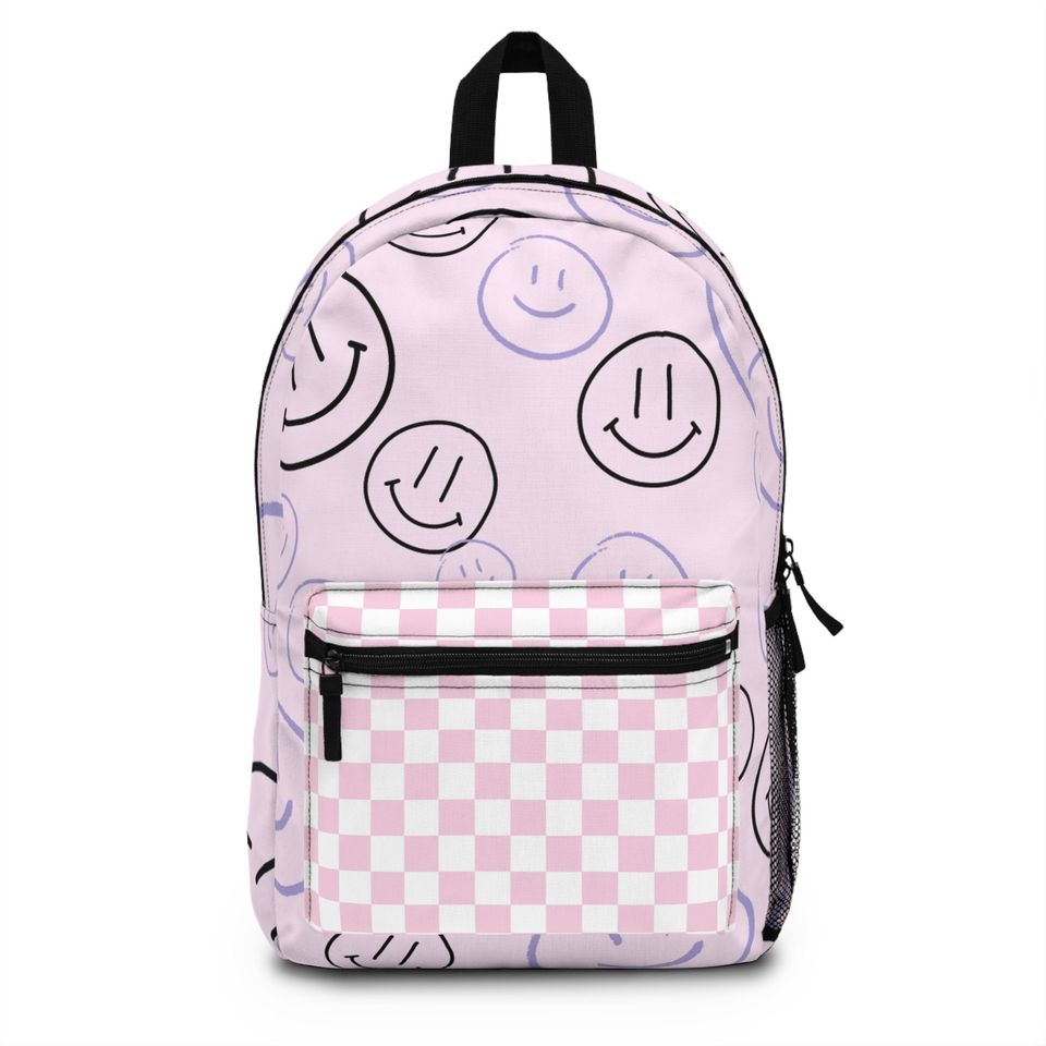 Pink and Black Smiley Backpack, Retro Backpack, Smileyface, Smiley Face ...
