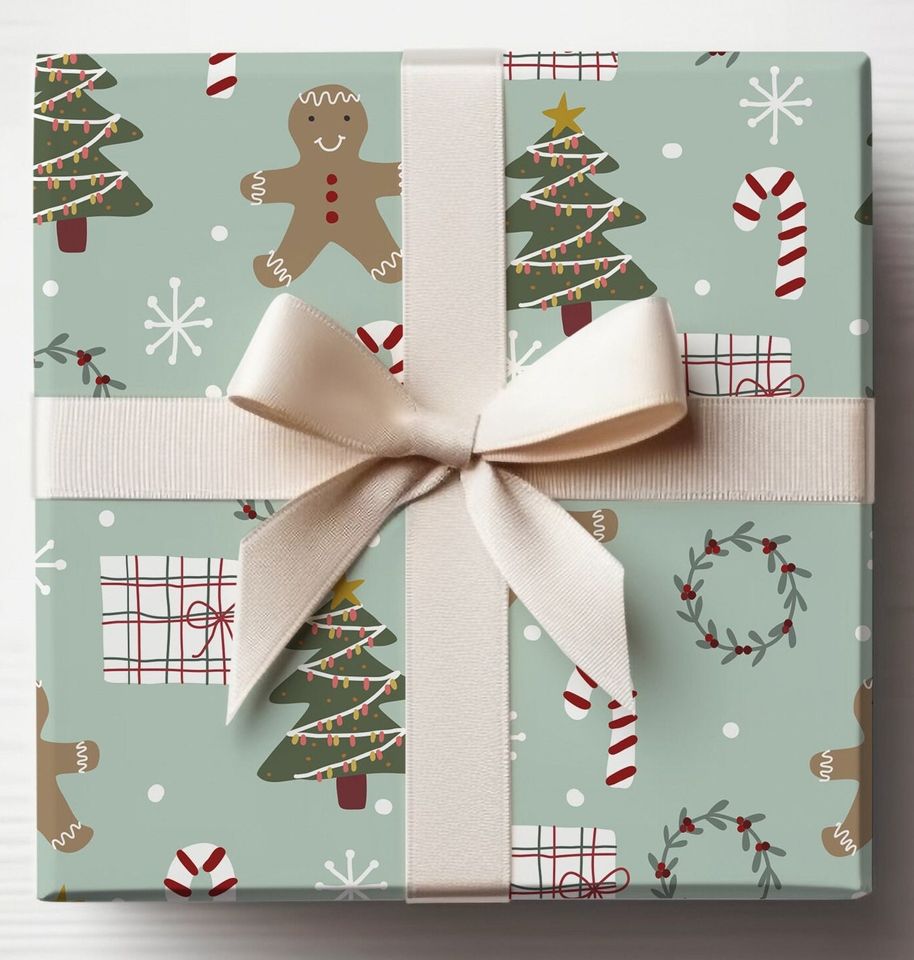 Gingerbread Man Christmas Wrapping Paper, Christmas, Wrapping Paper ...