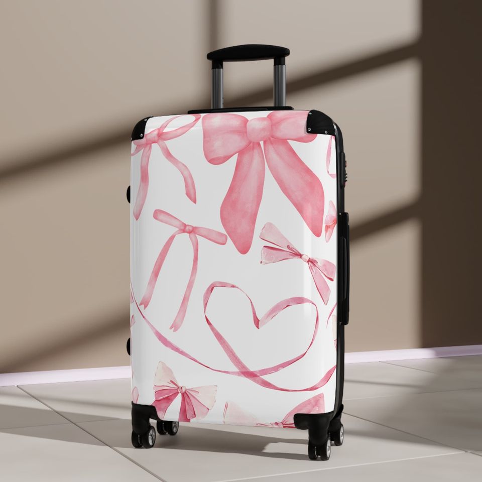 Cute Pink Bow Suitcase Pink Background Suitcase on Wheels Carry On ...