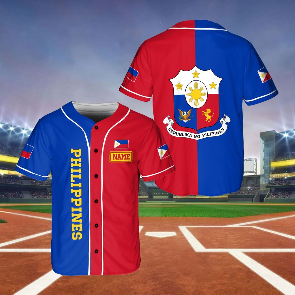 Custom Philippines Flag Jersey, Personalized Philippines Baseball ...