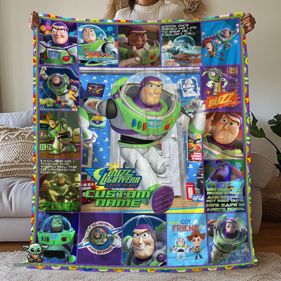 Custom Buzz Lightyear Pictures Collage Blanket, Cartoon Movie Blanket ...