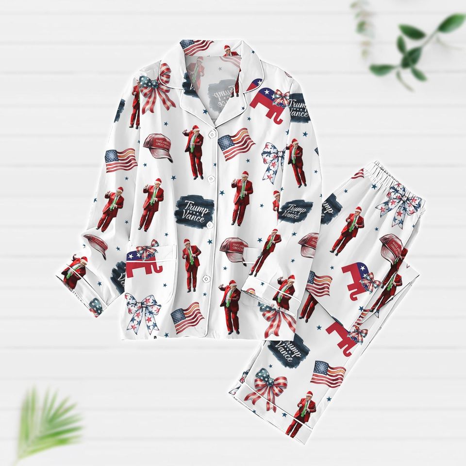 Coquette Bow Trump Pajamas Set, Trump Vance Pajamas, Republican Xmas ...