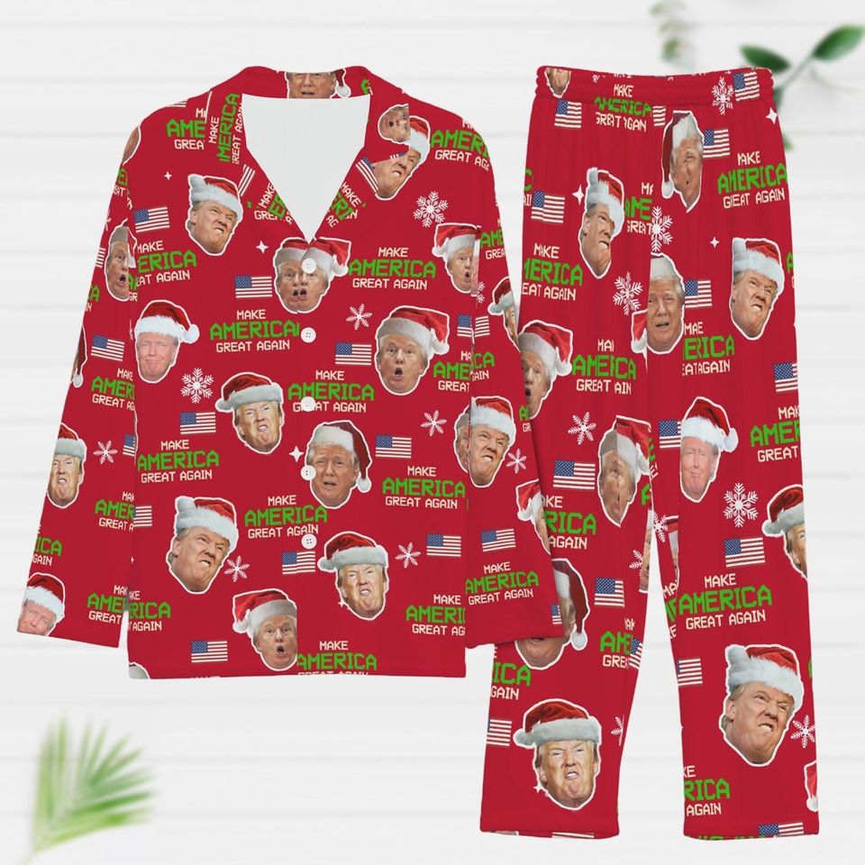 Trump Christmas Pajamas Set, Make America Great Again Holiday Pajamas ...