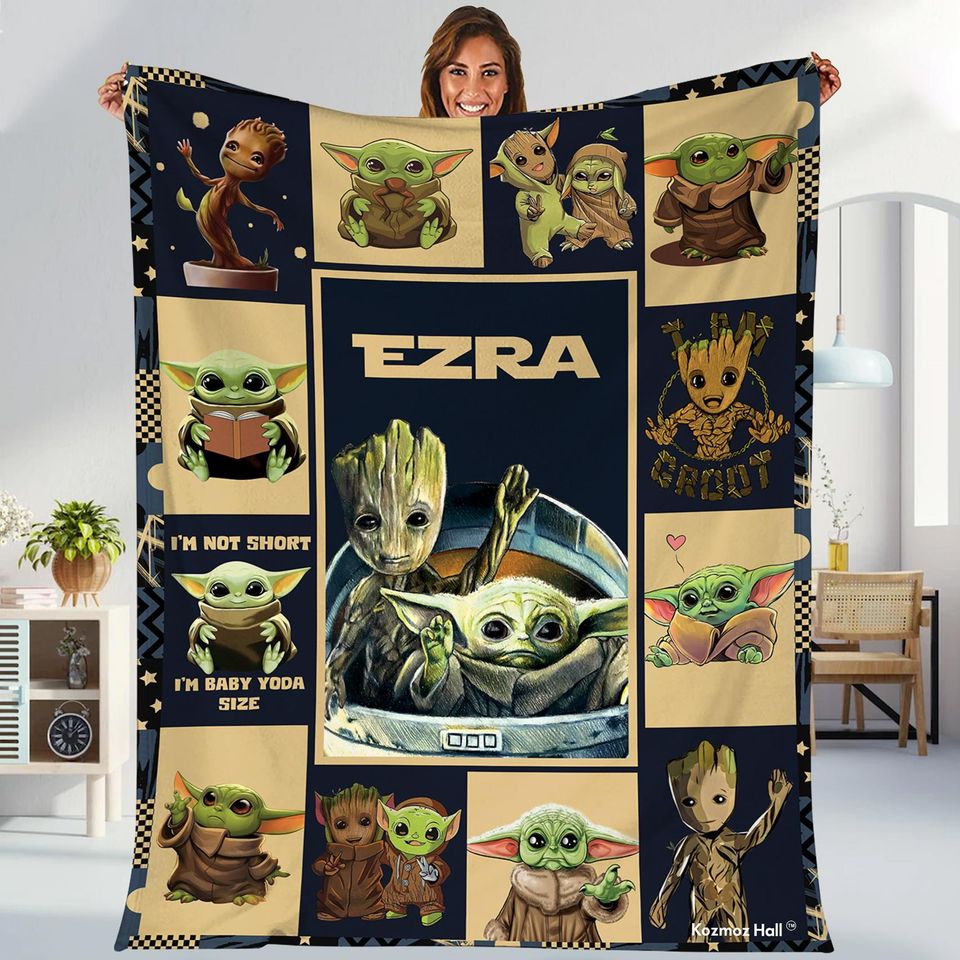 Personalized Yoda Groot Throw Blanket, Baby Yoda Throw Blanket, Baby ...