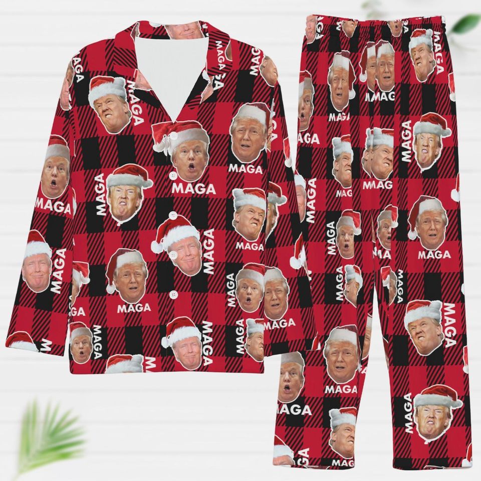 Trump MAGA Pajamas Set, Trump Face Christmas Pajamas, Trump Won 2024 ...