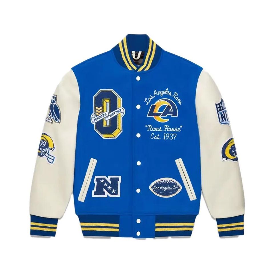 OVO x football Los Angeles Rams Varsity Jacket, Custom Jackets, Jackets ...