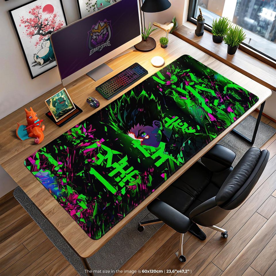 XHunter Desk Mat, Gon Anime Gaming Mouse Pad, Neon Gaming Setup | ID ...