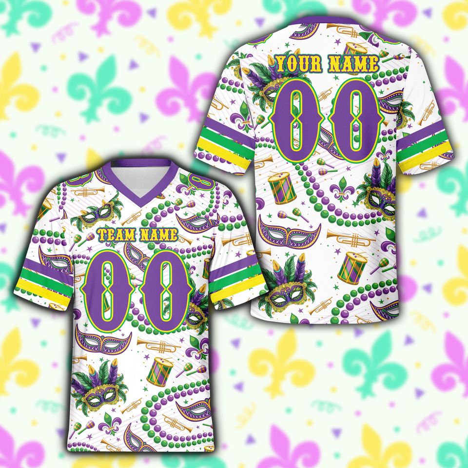 Personalized Mardi Gras Football Team Jersey, Custom Fat Tuesday ...