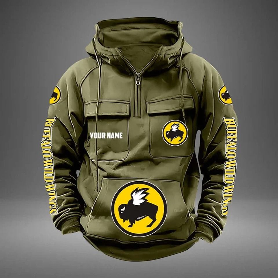 Custom Name Buffalo Wild-Wings Cargo Zip Hoodies Tactical Hooded ...