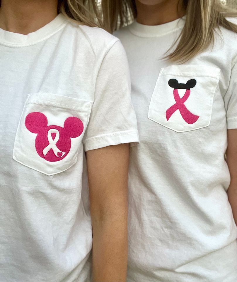 Disney Breast Cancer Ribbon T-shirt SHORT sleeve pocket, Mickey Mouse ...