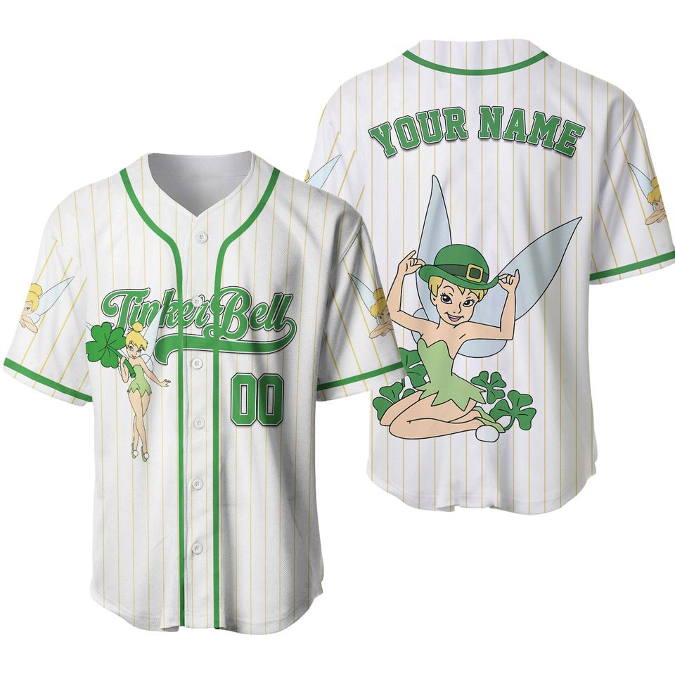 Custom St. Patricks Day Disney Tinker Bell Jersey Baseball, Disney ...