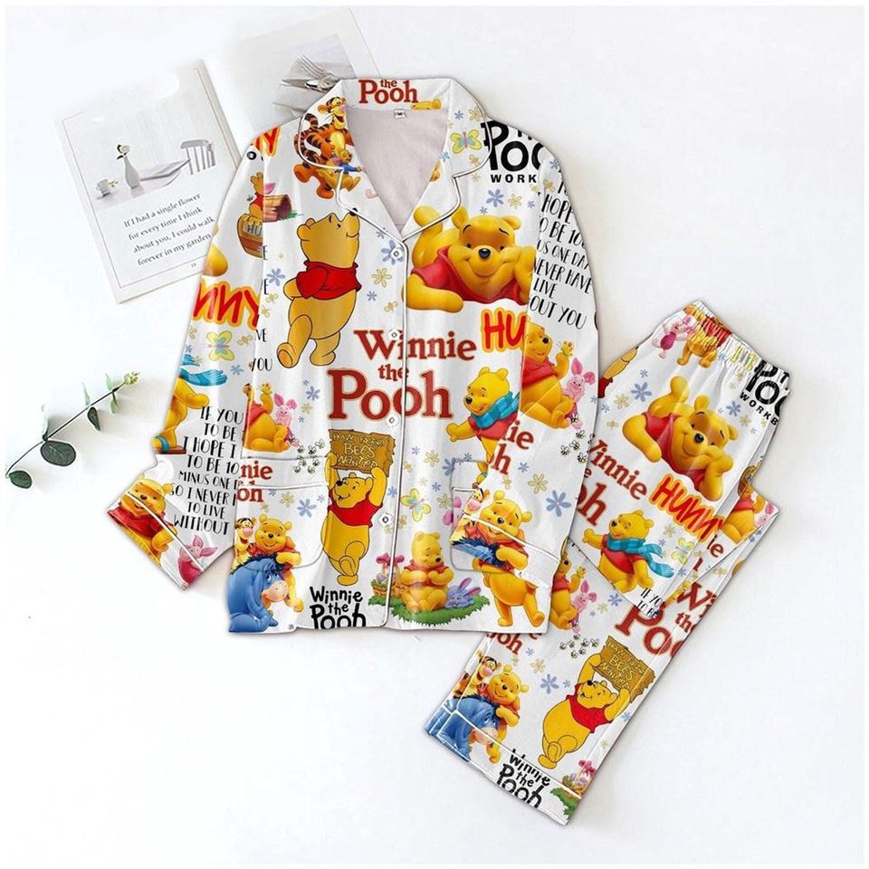 Luxury Satin Winnie the Pooh Pajamas Set for Women, Cute Cartoon ...