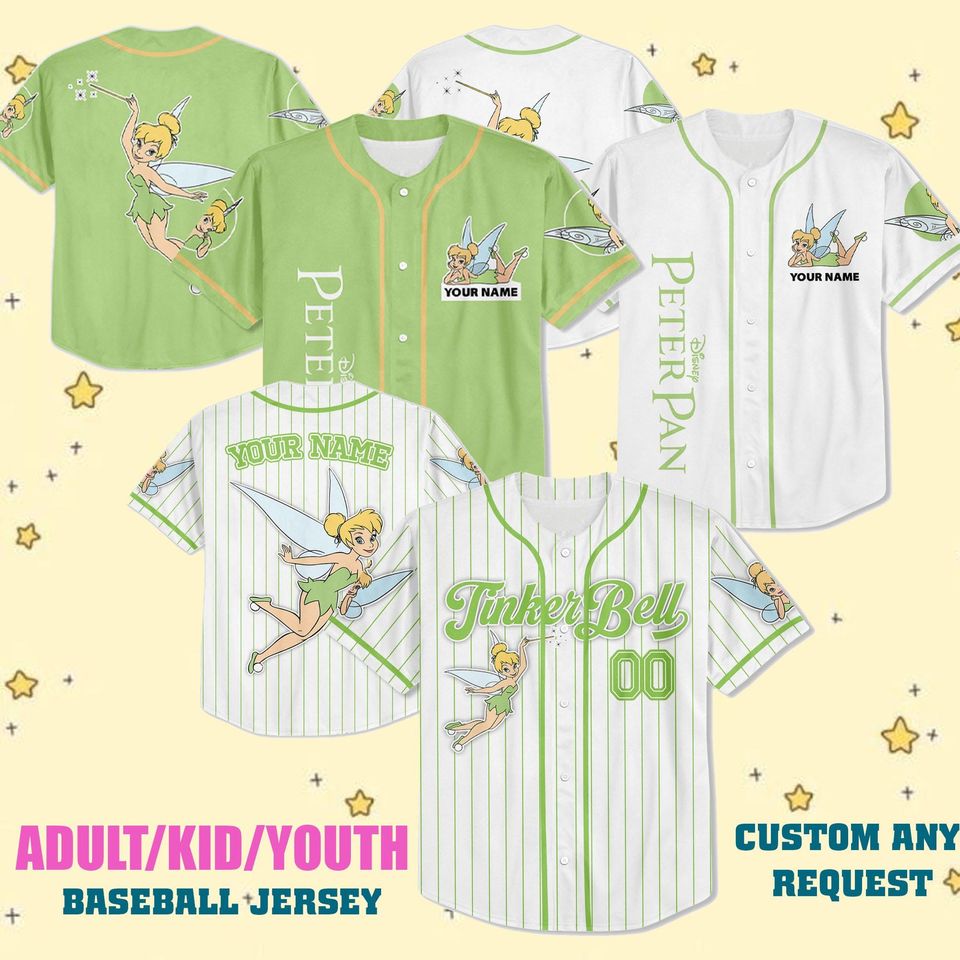 Custom Disney Tinkerbell Collection Baseball Jersey, Kid Youth Adult ...