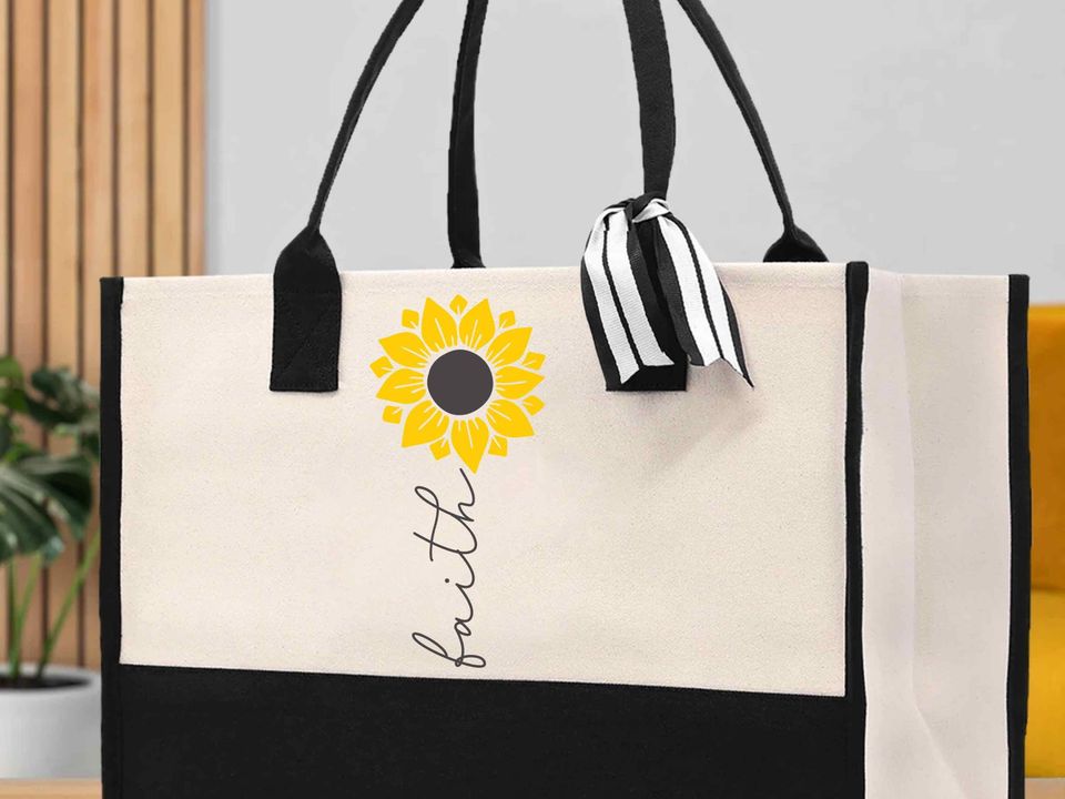 Elegant Christian Faith Canvas Bag, Sunflower Faith Bag, Christian Tote ...