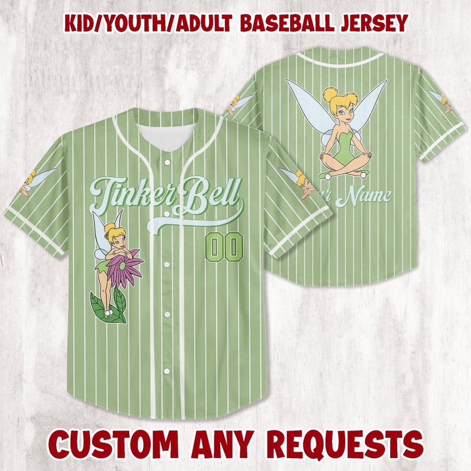 Personalized Disney Tinkerbell Jersey, Custom Name Kid Youth Adult ...