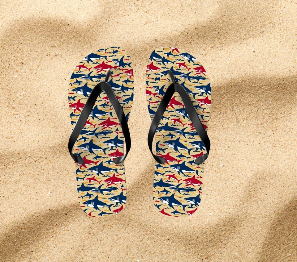 Boho Shark Pattern Flip Flops, Womens Beach sandal, Beach Party ...