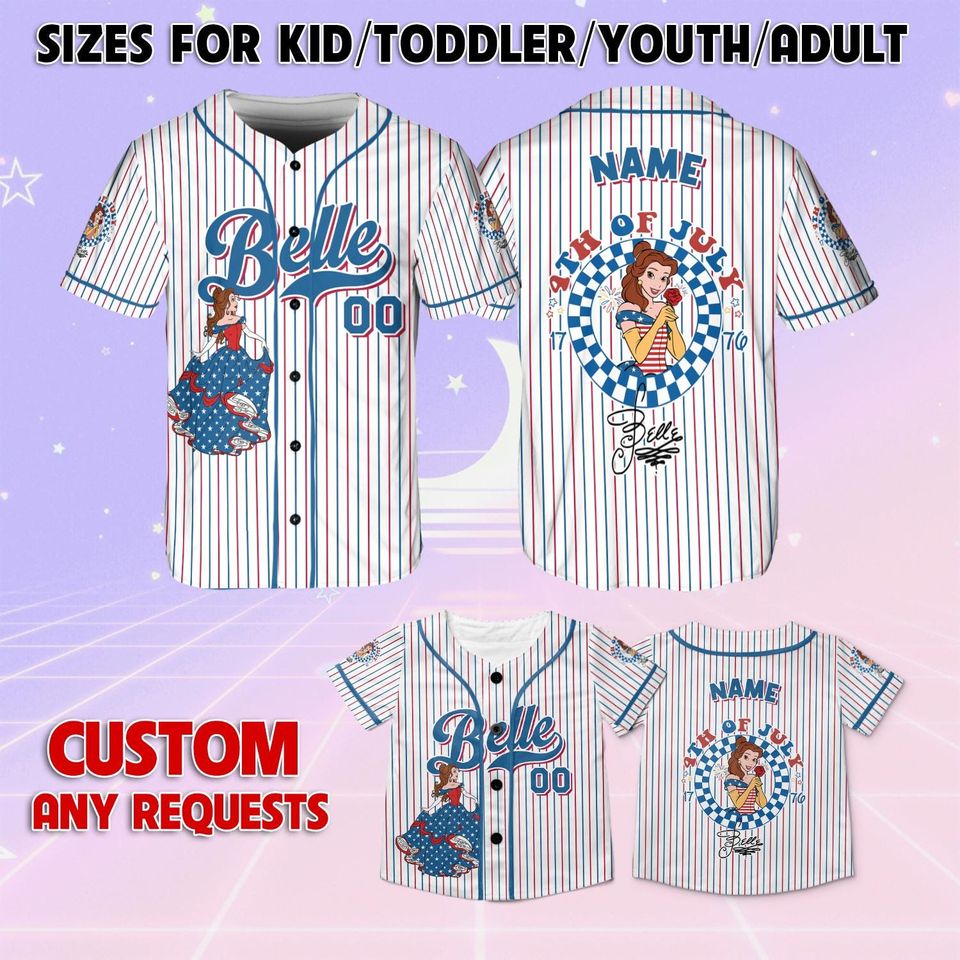 Belle Princess 4th Of July Jersey, Disney Belle Freedom Day Jersey ...