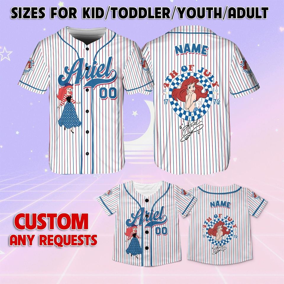 Men's XL Ariel Princess 4th Of July Jersey, Disney Ariel Freedom Day ...