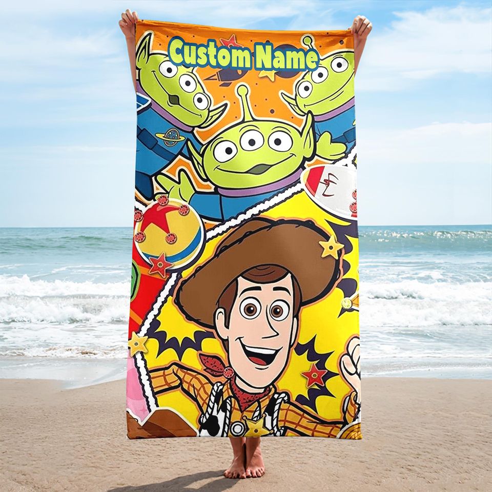 Personalize Woody And Little Green Aliens Beach Towels, Toy Story Beach ...