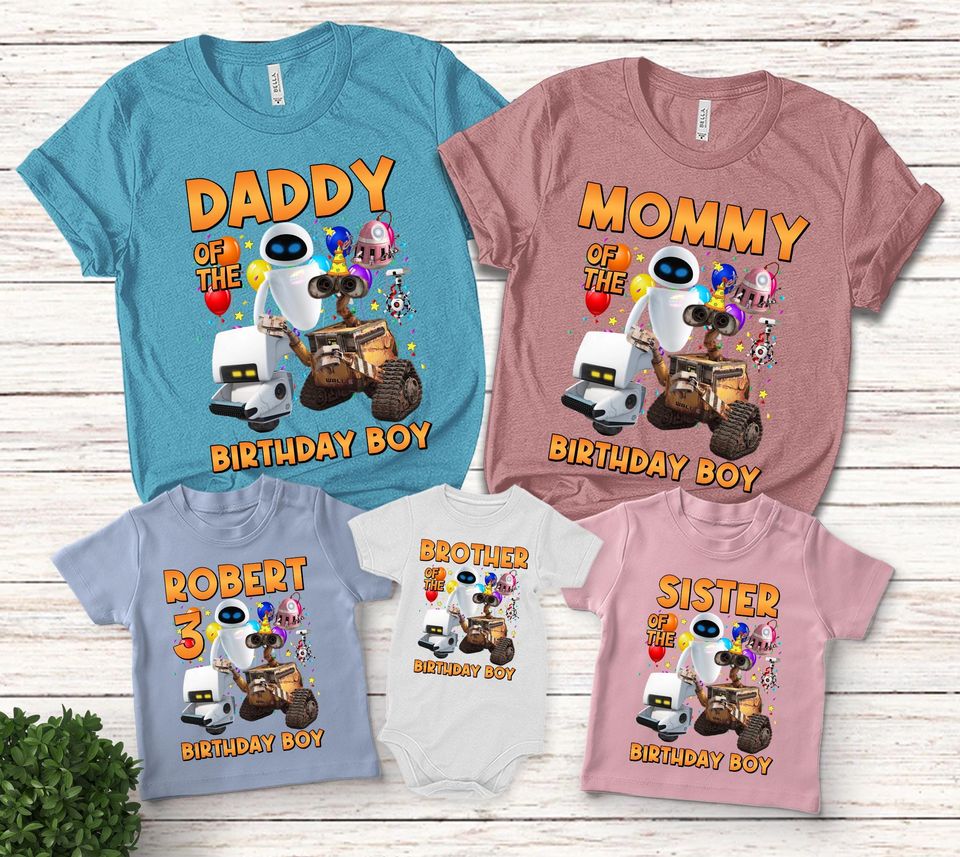 Wall E Birthday Family Shirt, Wall-E And Eve Birthday Shirt, Custom ...