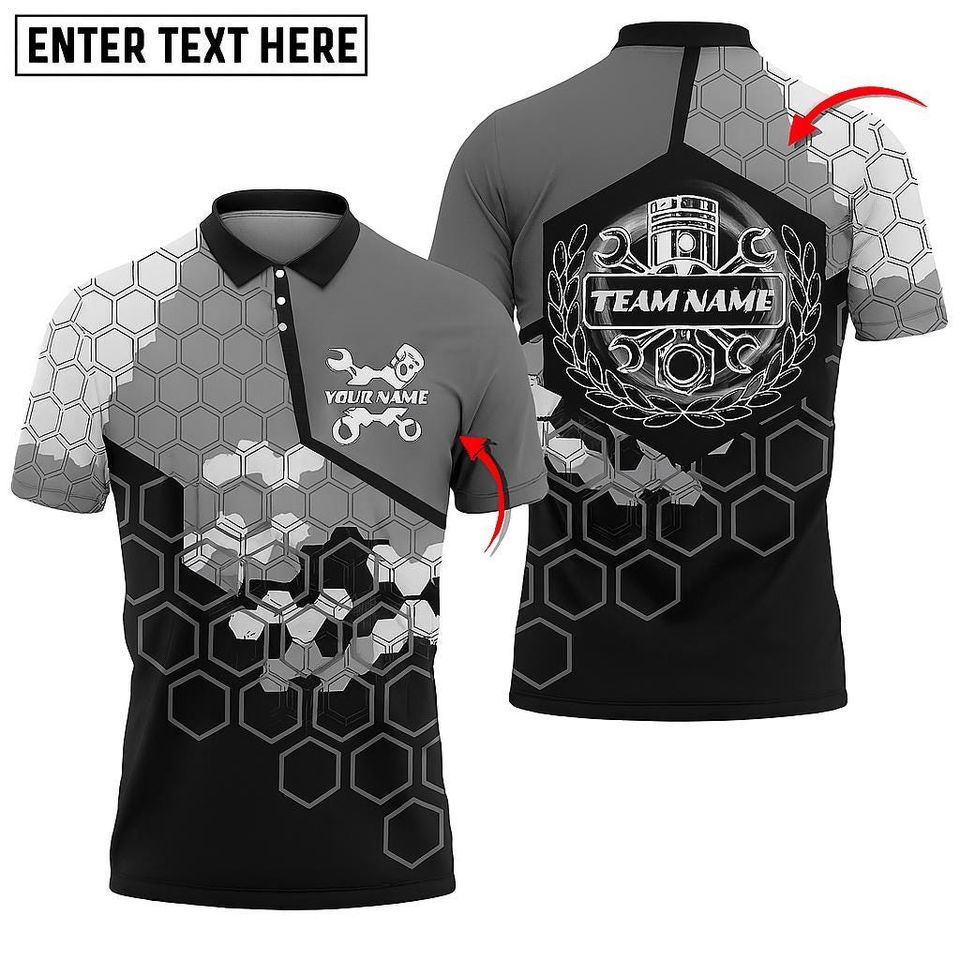 Custom Mechanics Team Polo Personalized Name & Logo Hex Design | ID ...