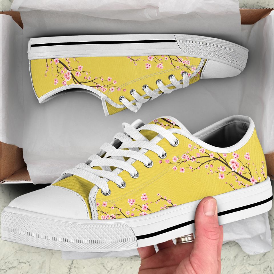 Lemon Yellow Unisex Cherry Blossom Converse style Low tops, Original ...