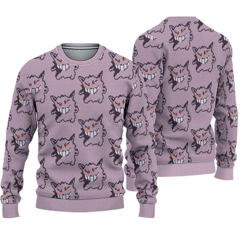 Pink Anime PKM Gengar Sweater Women Harajuku Pattern Pullover Loose ...