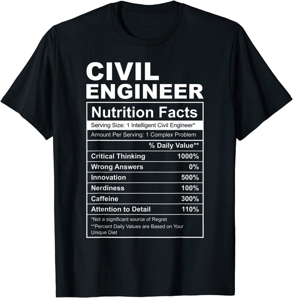 Mens Funny Civil Engineer Nutrition Facts Label - Engineering T-Shirt ...