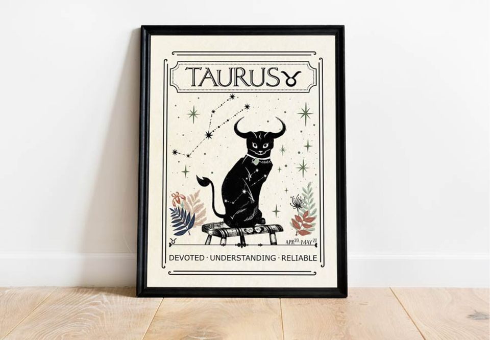 Zodiac Taurus Print, Astrology, Star Sign, Boho Decor, Celestial Print ...